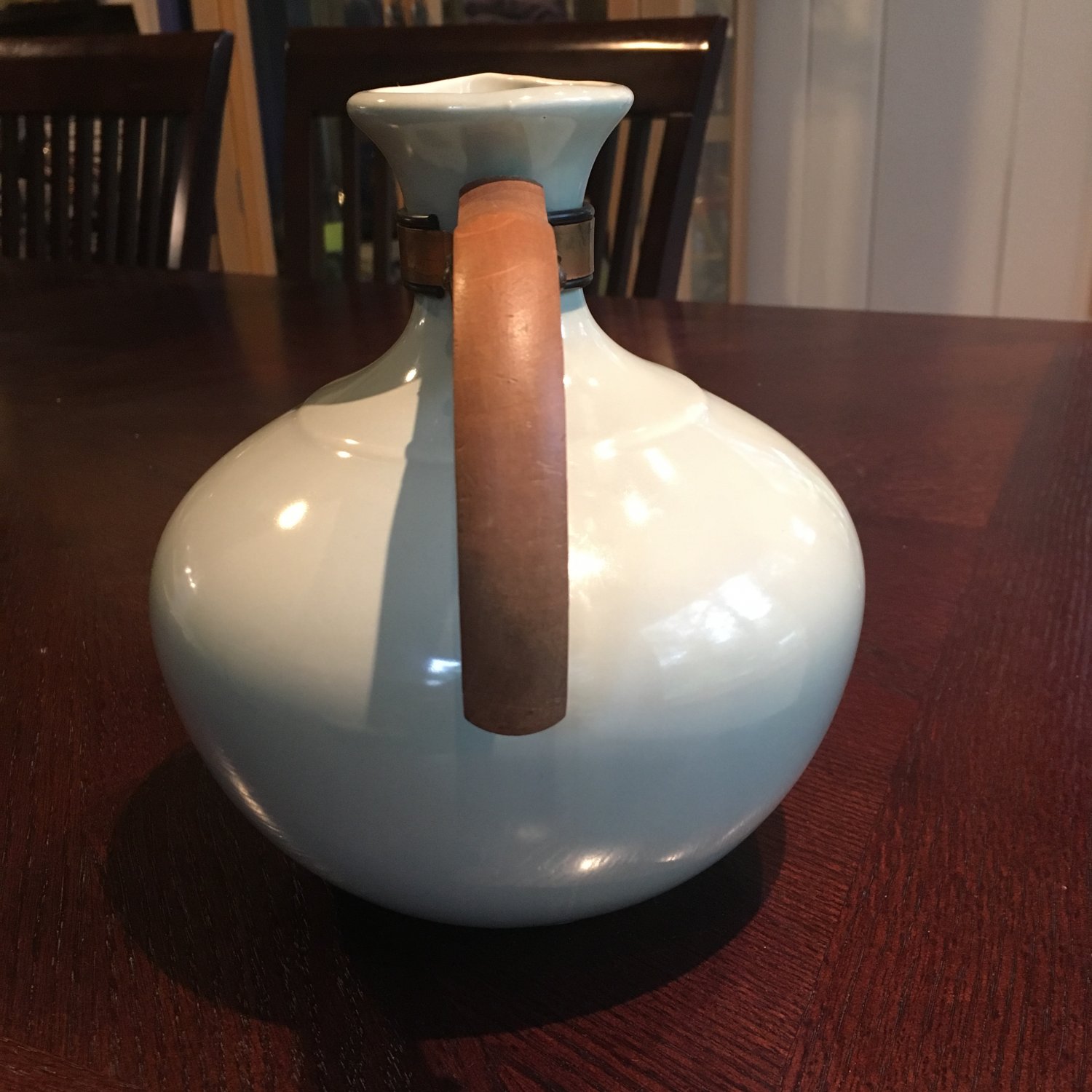 Vintage Bauer Olive Green Pitcher Carafe with wooden handle USA Los ...