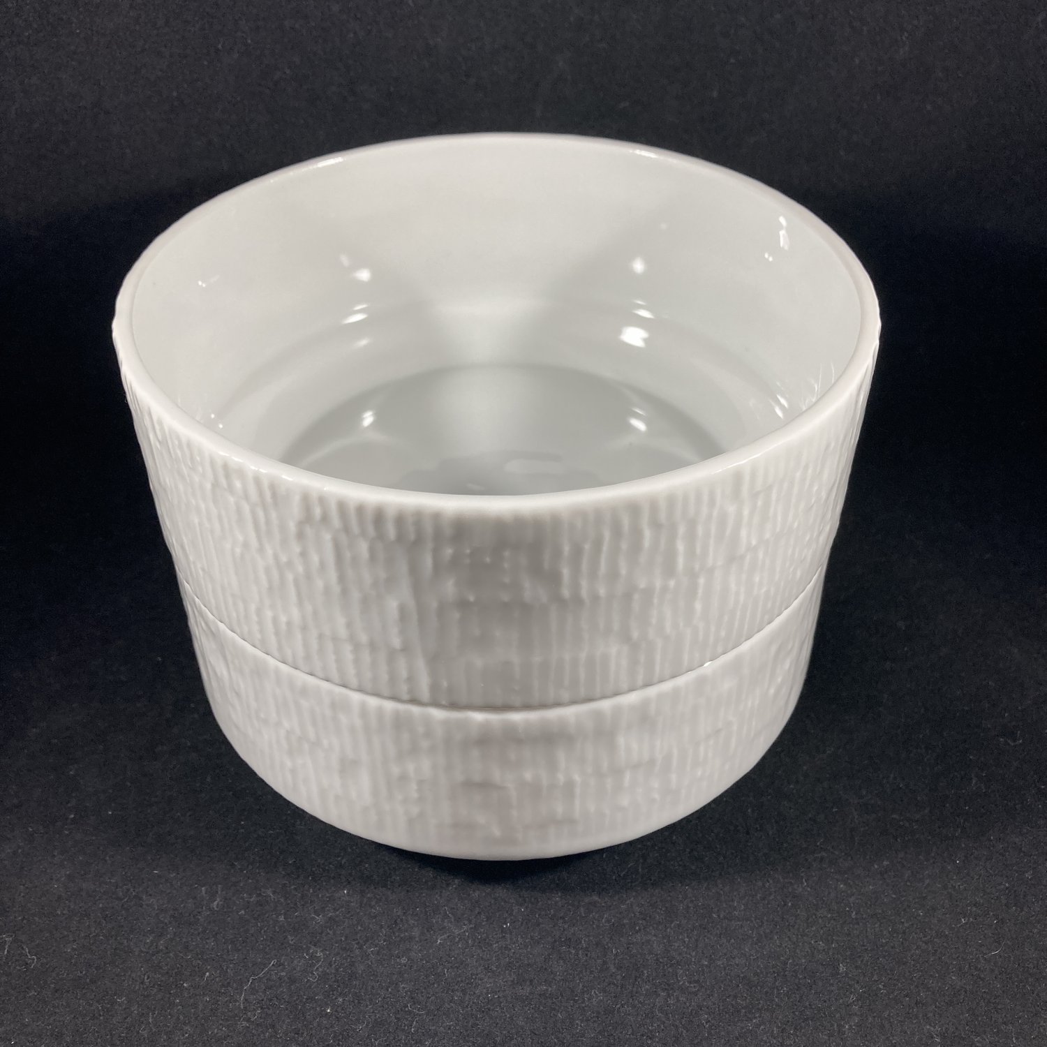 (2) Apilco Apicius Coupe Cereal Bowls Stackable 130 Embossed France EUC