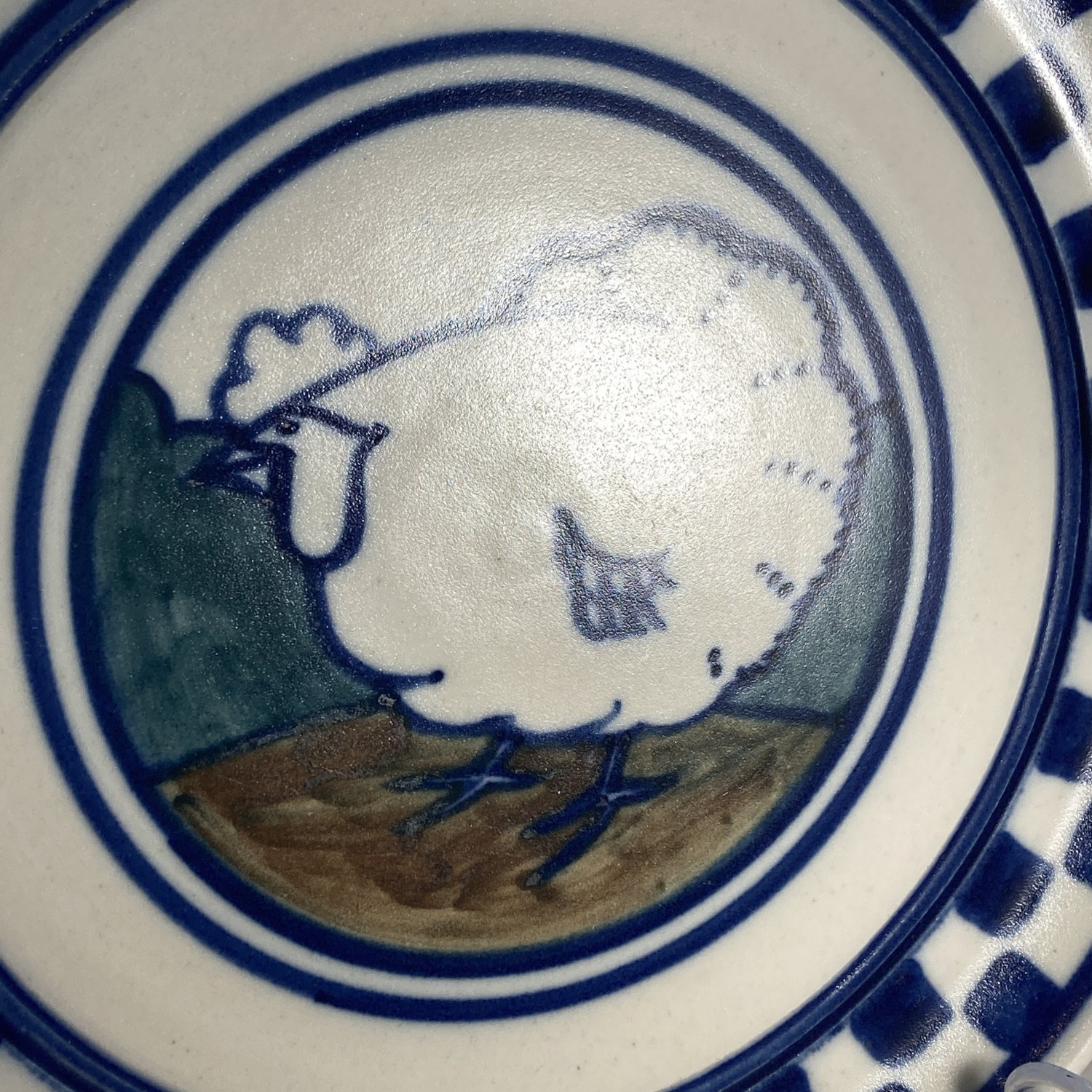 DEAN Folk Art Pottery 10" Plate Blue Checkered Chicken by Debbie Dean ...