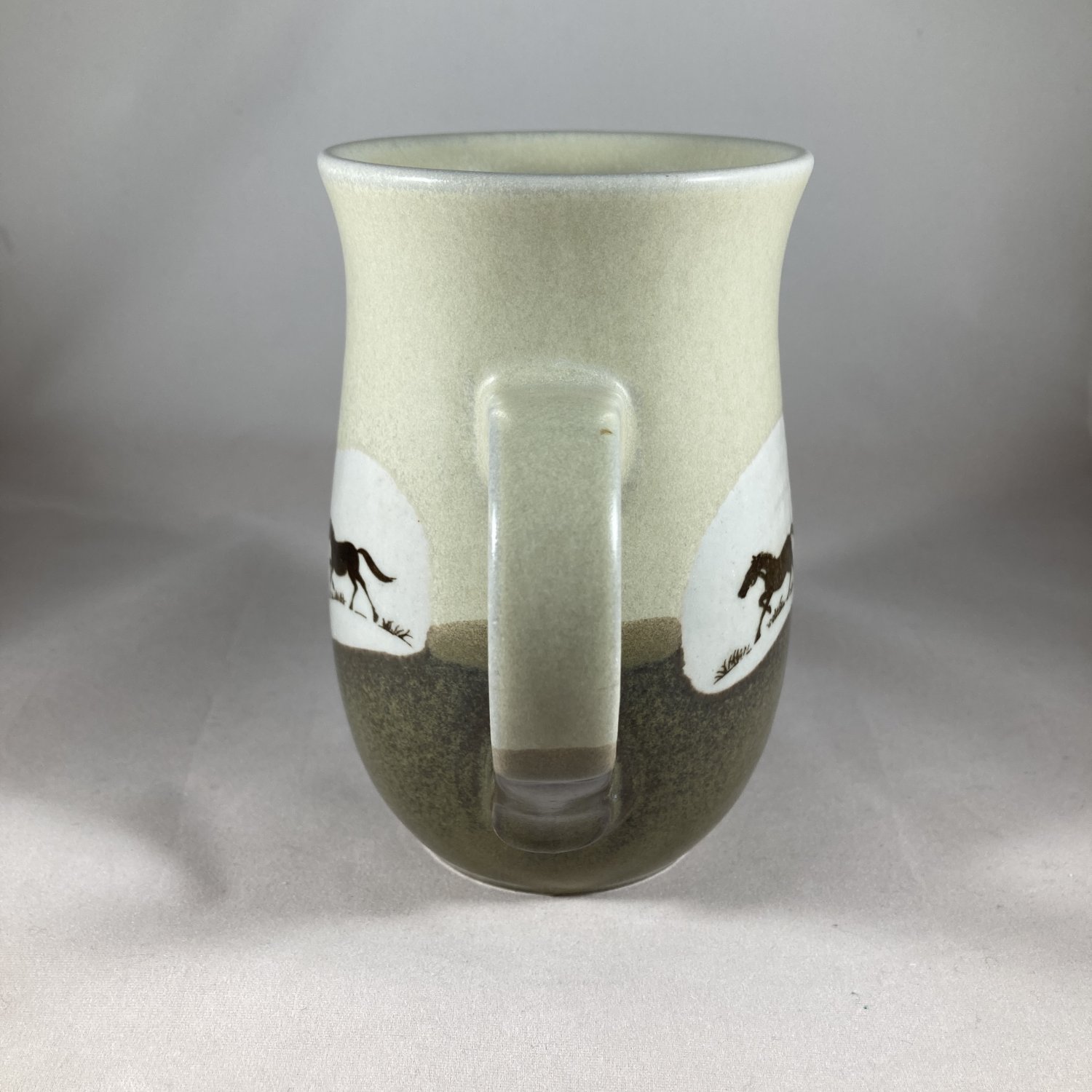 Vintage Sage Green Tankard Ceramic Coffee Mug Mustangs Wild Horses Otagiri