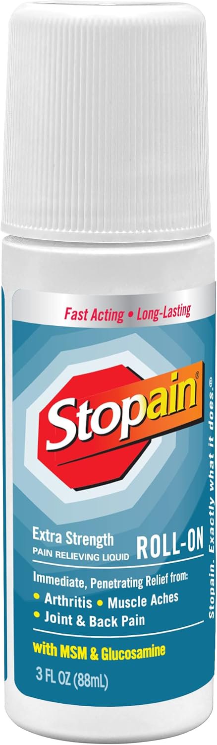 Stopain Pain Relief Roll On Gel 3oz, USA Made, Max Strength Fast Acting