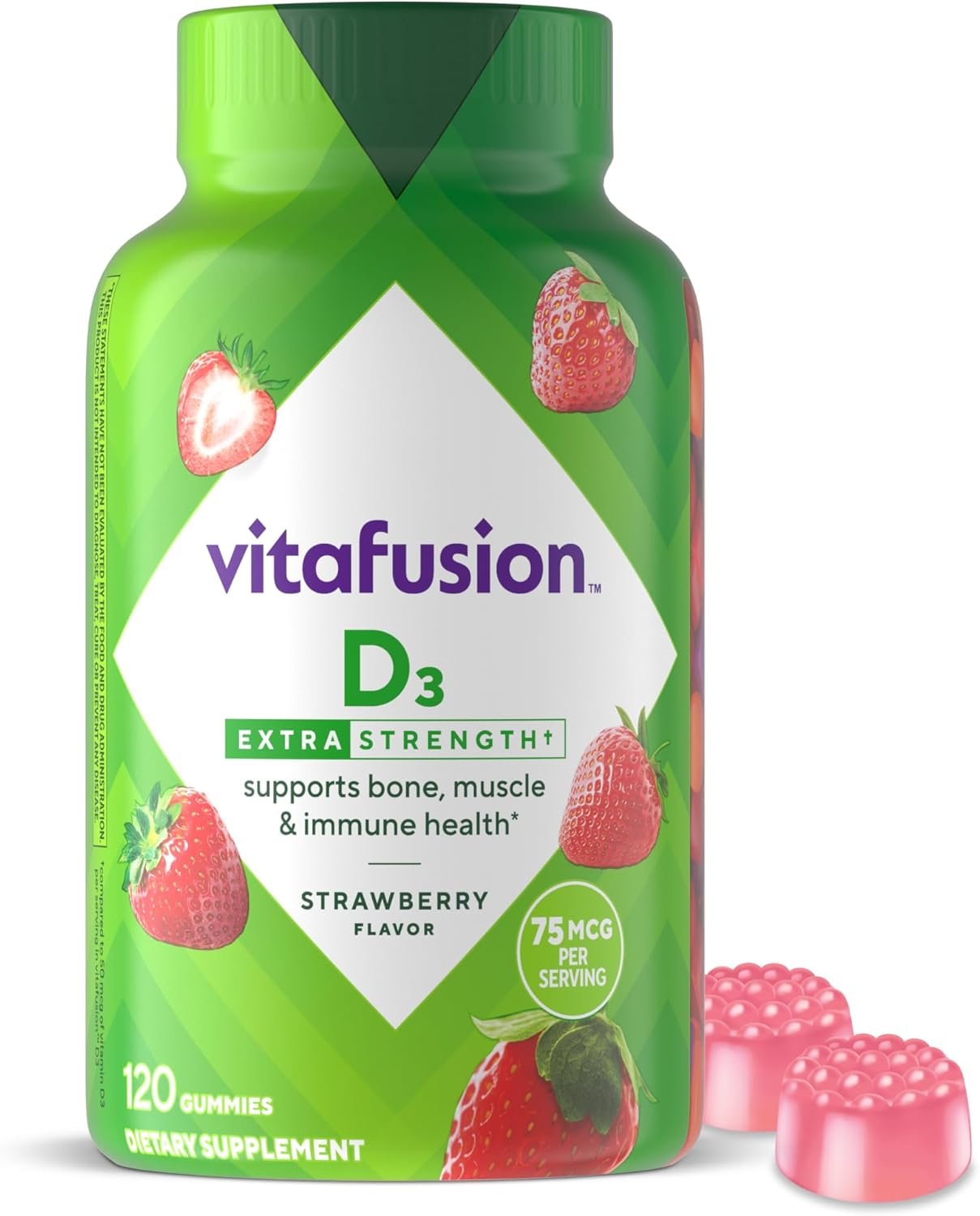 vitafusion Extra Strength Vitamin D3 Gummy, Strawberry Flavored Bone ...