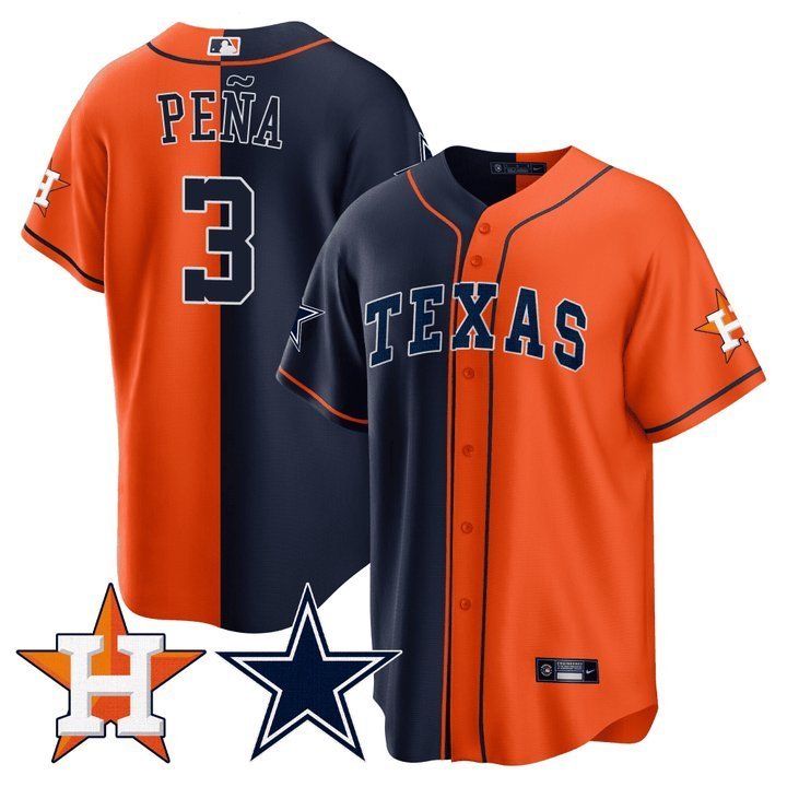 Men's Jeremy Pena #3 Split Astros Cowboys Cool Base Orange-Navy ...