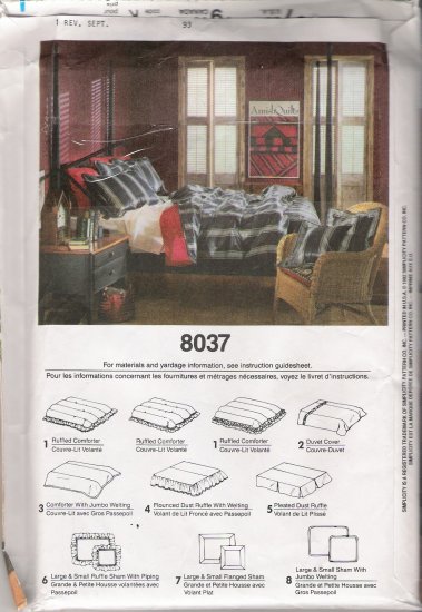 Bedroom Basics Comforter Pillow Shams Sewing Pattern Simplicity 8037 UNCUT