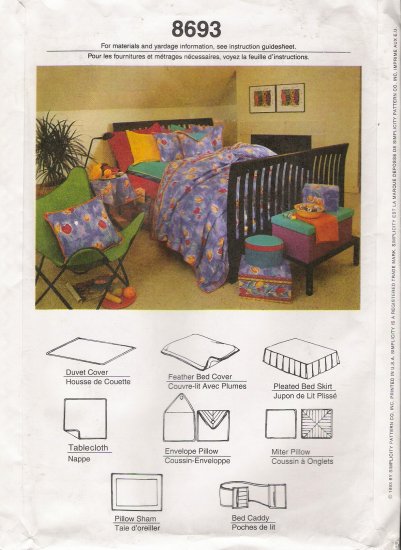 Bedroom Basics Sewing Pattern Simplicity 8693 UNCUT