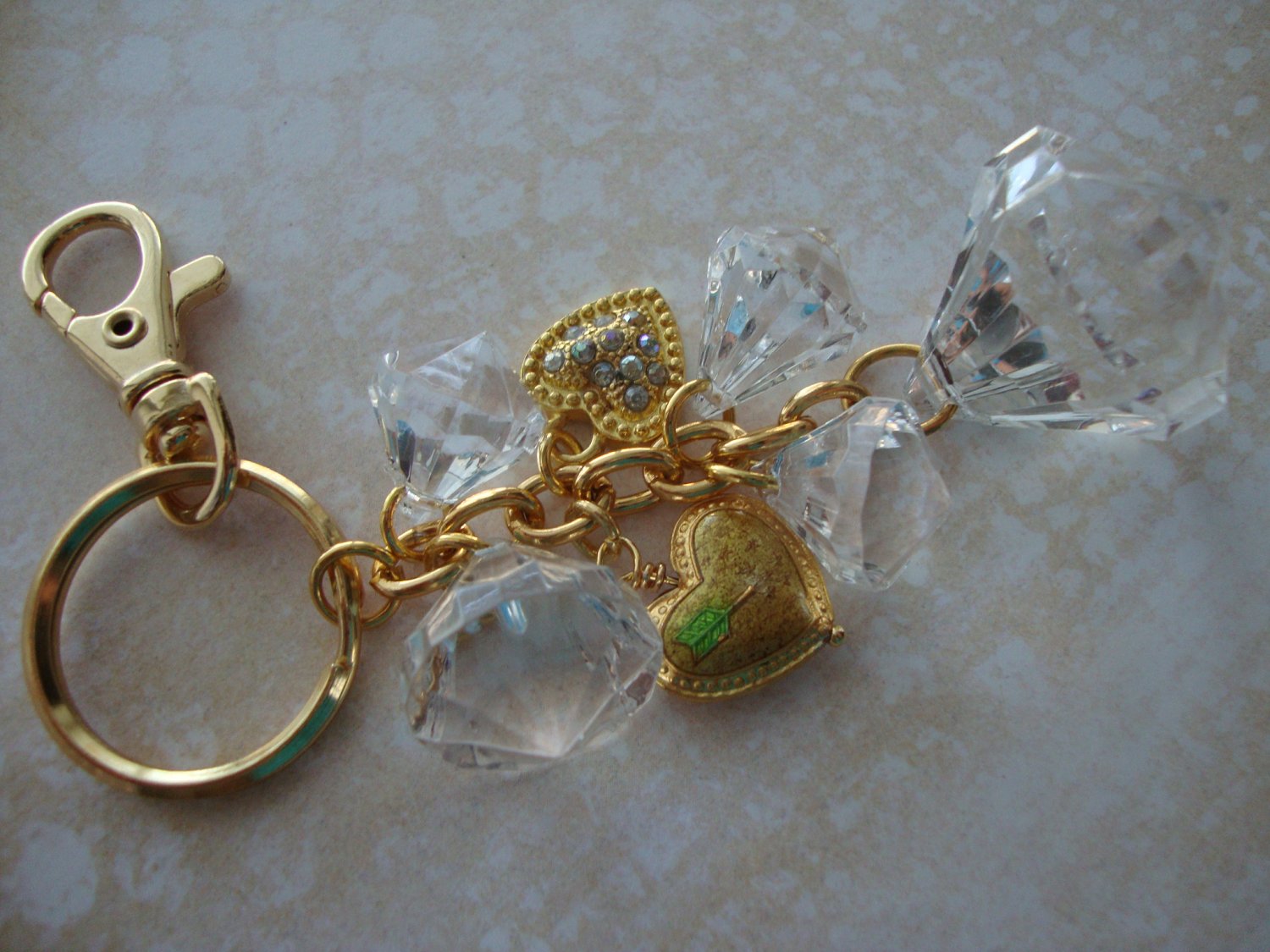 Fits Coach, Key Chain, Purse Charm, Key Fob, Hearts, Gold, Queens Royal ...