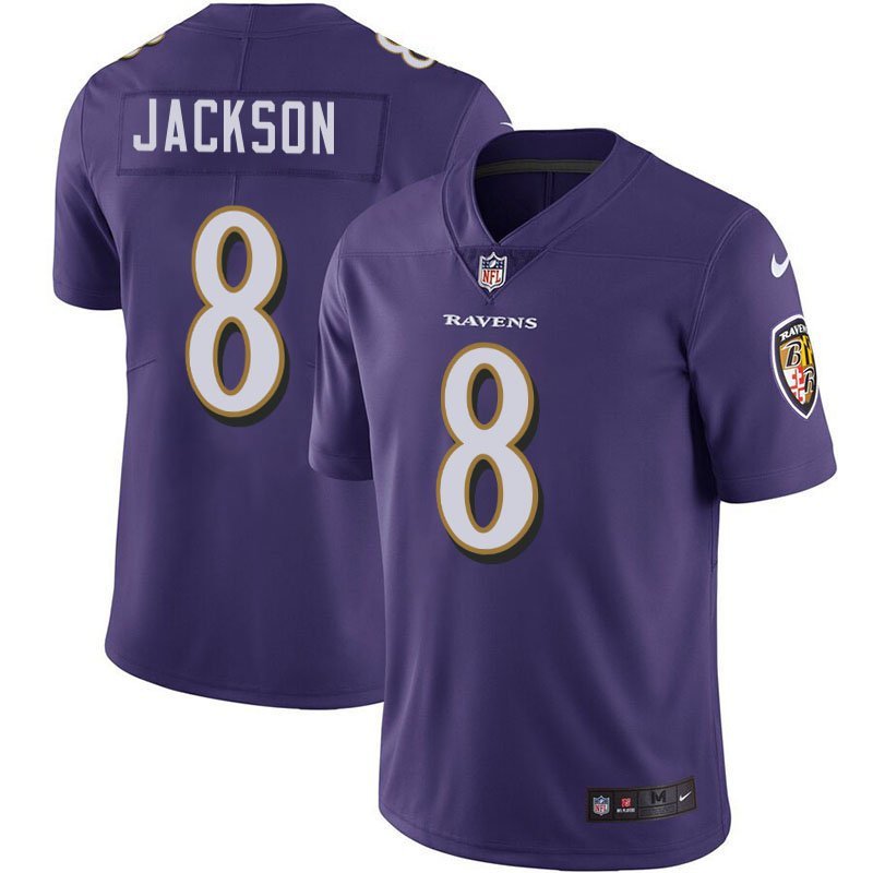 Men's Ravens 8 Lamar Jackson Purple Stitched Limited Jersey