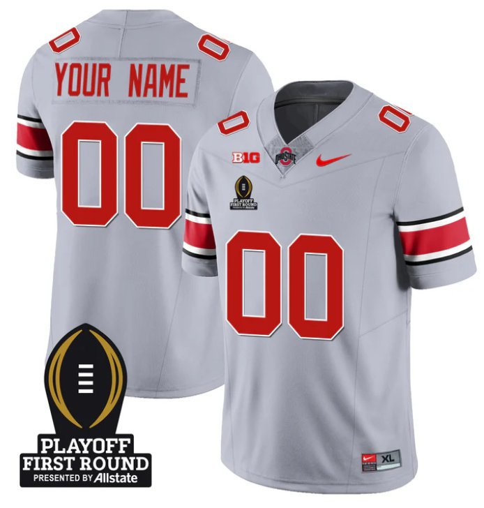 Custom Ohio State Buckeyes Jersey Playoff First Round Patch Football Grey