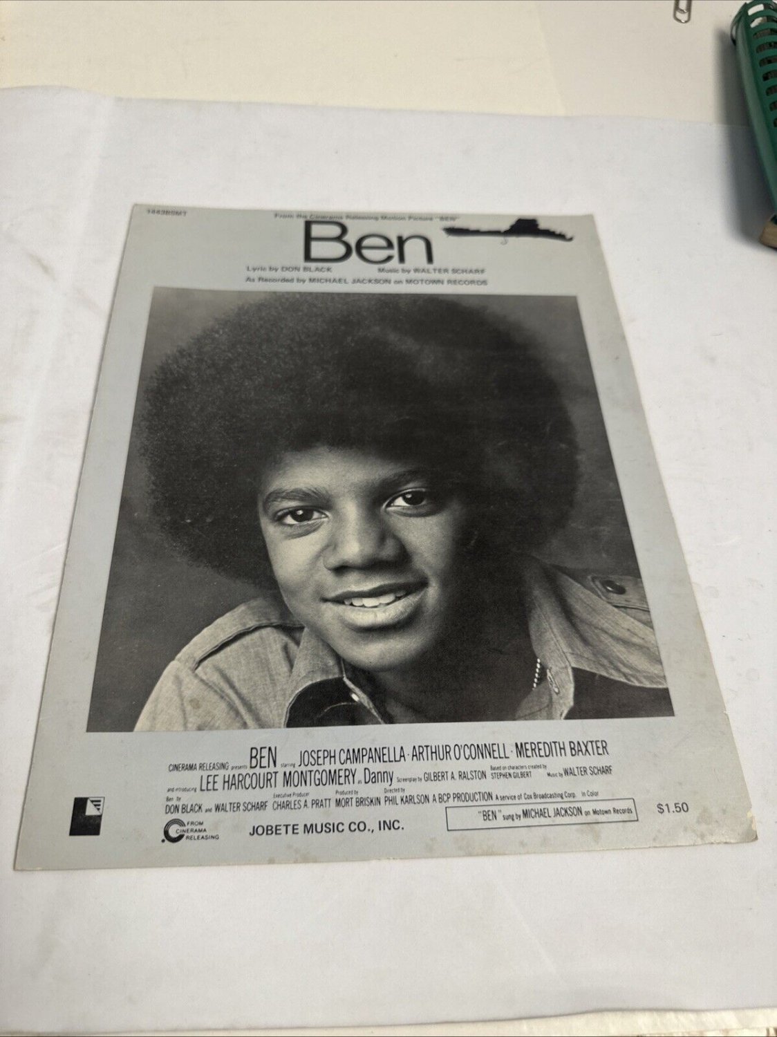 "BEN" Sheet Music Easy Piano Michael Jackson 1972 Single Page
