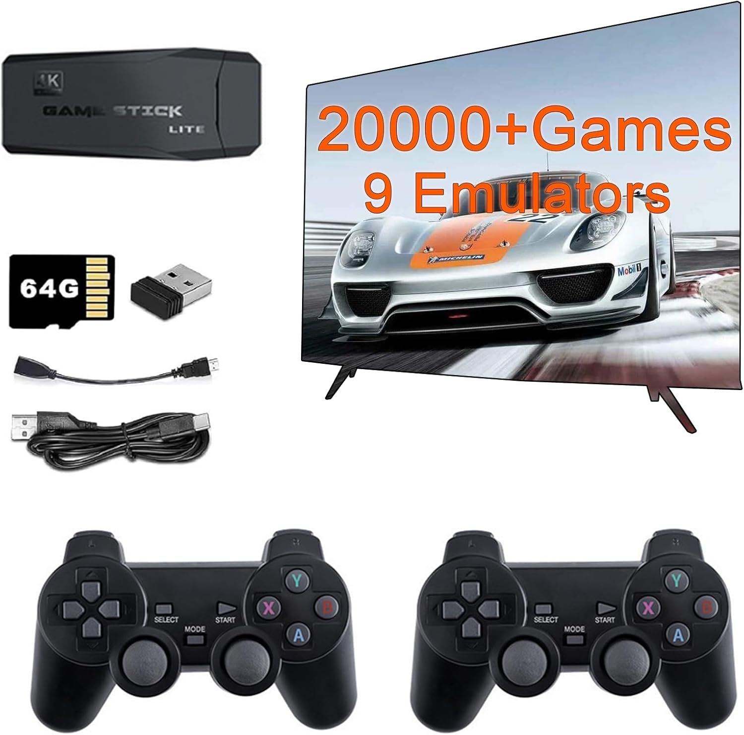 20,000+ Games Wireless Retro Game Consle, 9 Emulators 4k Hdmi Output