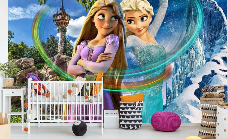Photo Wallpaper Disney Frozen Elsa Tangled Rapunzel Wall Mural Kids ...