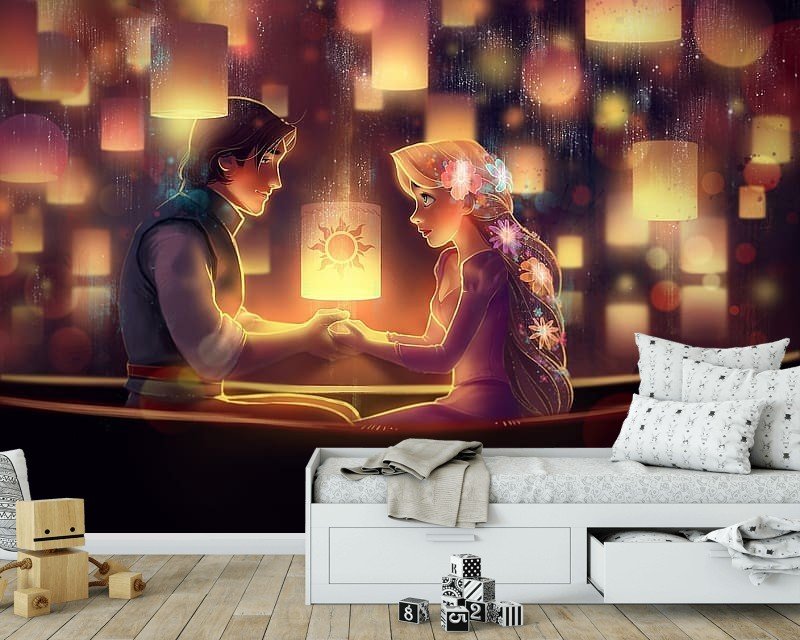 Kids Photo Wallpaper Rapunzel & Flynn, Wall Mural Nursery Bedroom Decor