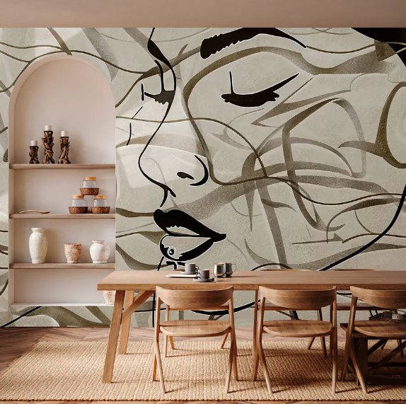 Wall Mural Abstract Girl Face, Photo Wallpaper for Bedroom Home Decor