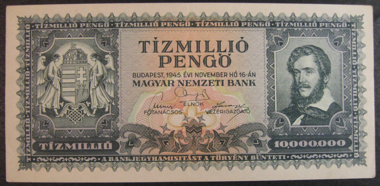 Banknote 1945 Hungary 10000000 10 Million Pengo, bank note, paper money ...
