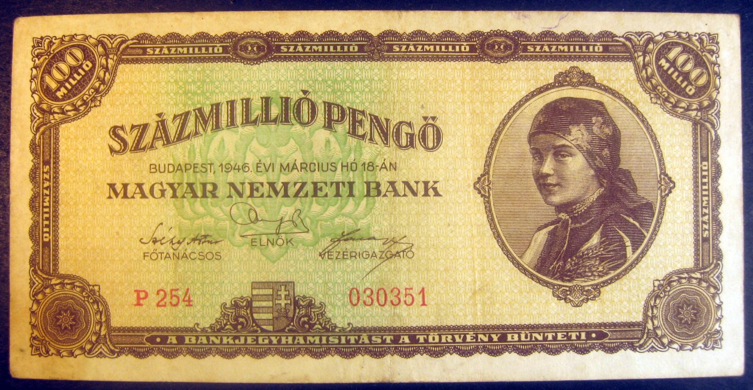 1946 Hungary 100,000,000 Pengo (100 Million) Banknote, Paper Money ...