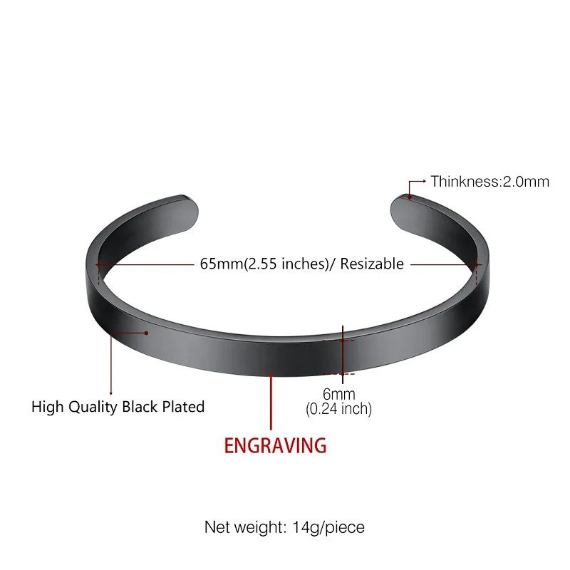 Black Color Large_U7 Stainless Steel Simple Engraved Bracelets For ...