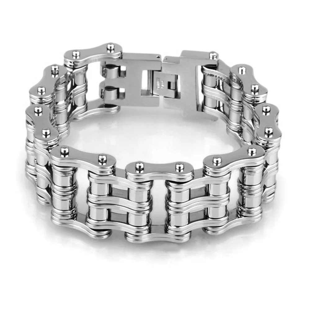Silver_25mm Heavy Punk Stainless Steel Men Bicycle Bike Bracelet Hiphop ...