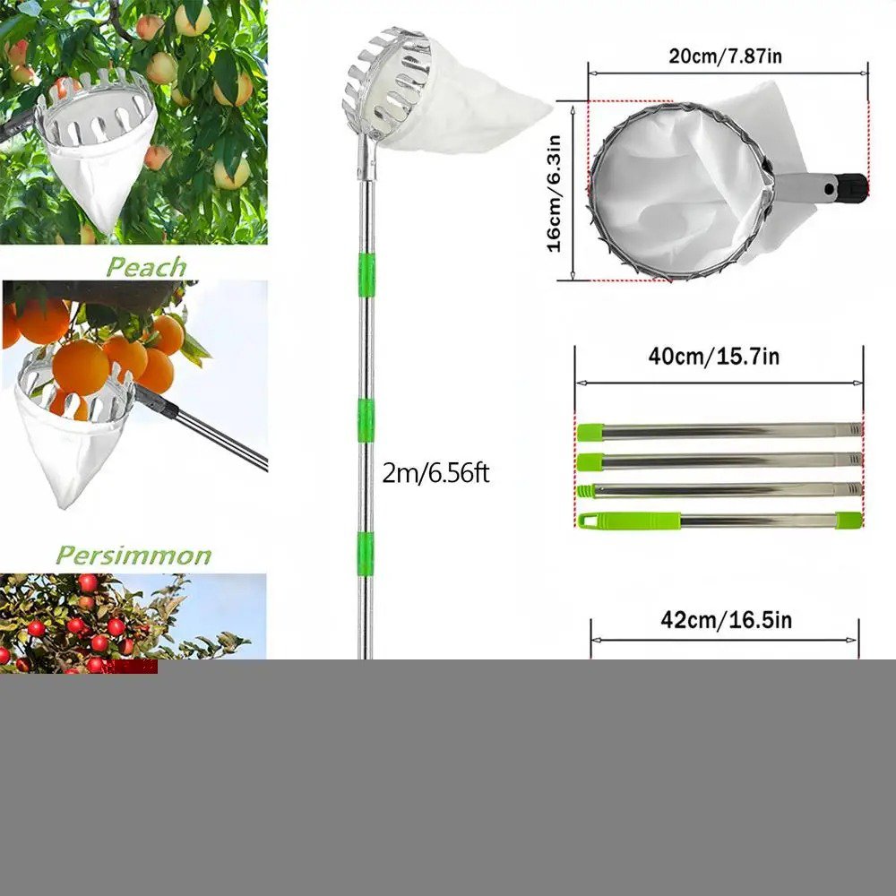 5 poles 2m_Garden Basket Fruit Picker Head with Telescopic Extendable ...