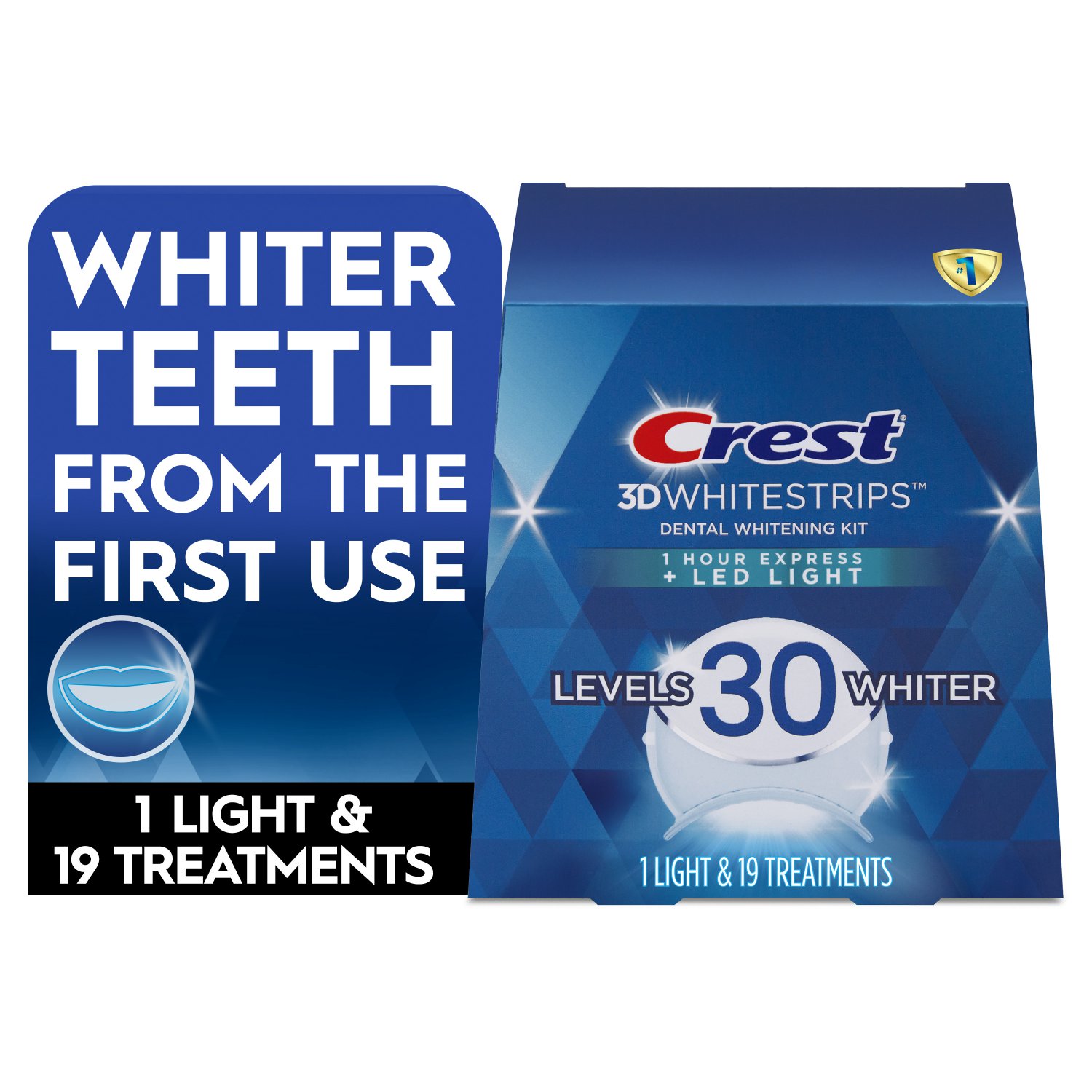 Crest 3DWhitestrips 1 Hour Express + LED Light Teeth Whitening Strip ...