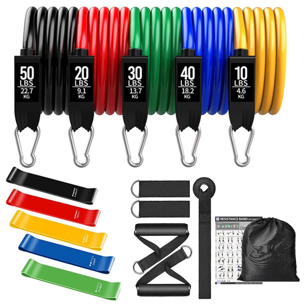 SET-150lbs-17Pcs_250lbs Latex Fitness Resistance Bands Set Rubber ...