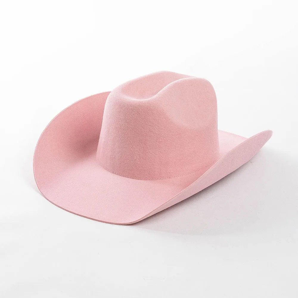Pink_100% Wool Western Cowboy Hat Women Men Autumn Winter Casual Felt ...
