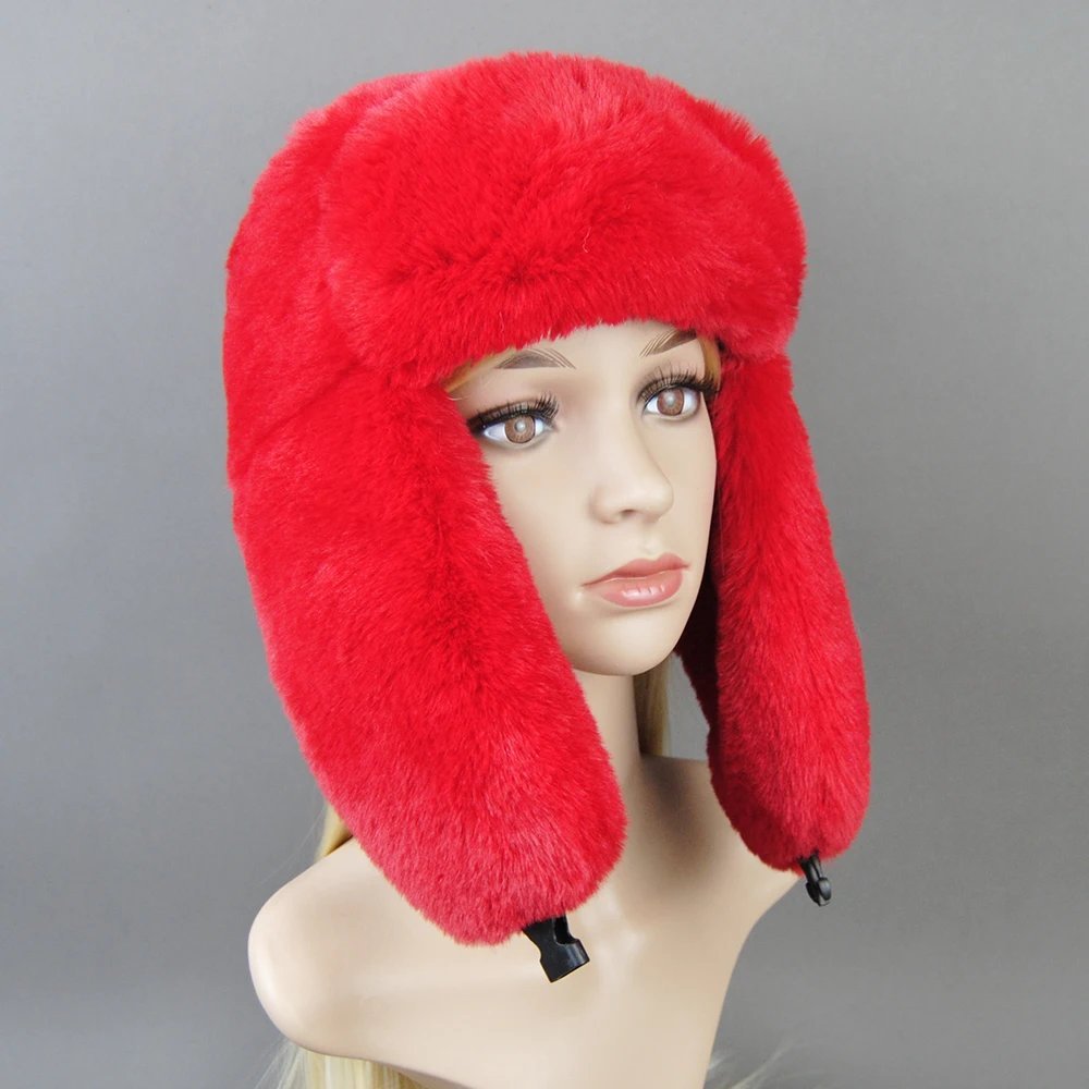 red_Women Bomber Hat Pilot Trooper Cap Mens Faux Cashmere Hat Russian ...