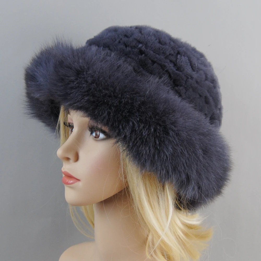 dark grey_New Luxury Knitted Real Genuine Fox Fur Hats Women Beanies ...