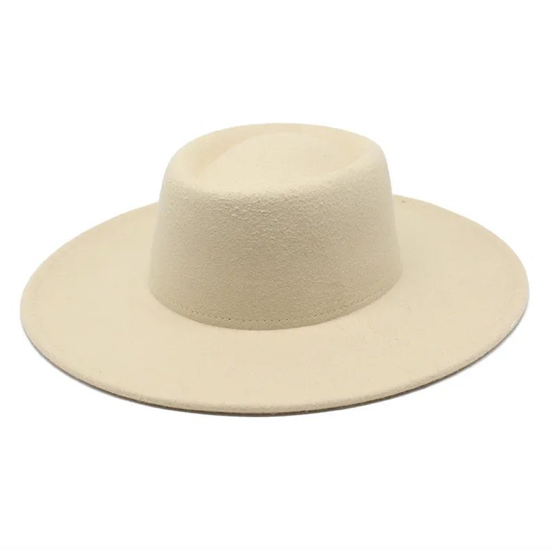 Beige_Classic British Style 9.5CM Big Wide Brim Fedora Hat For Women ...