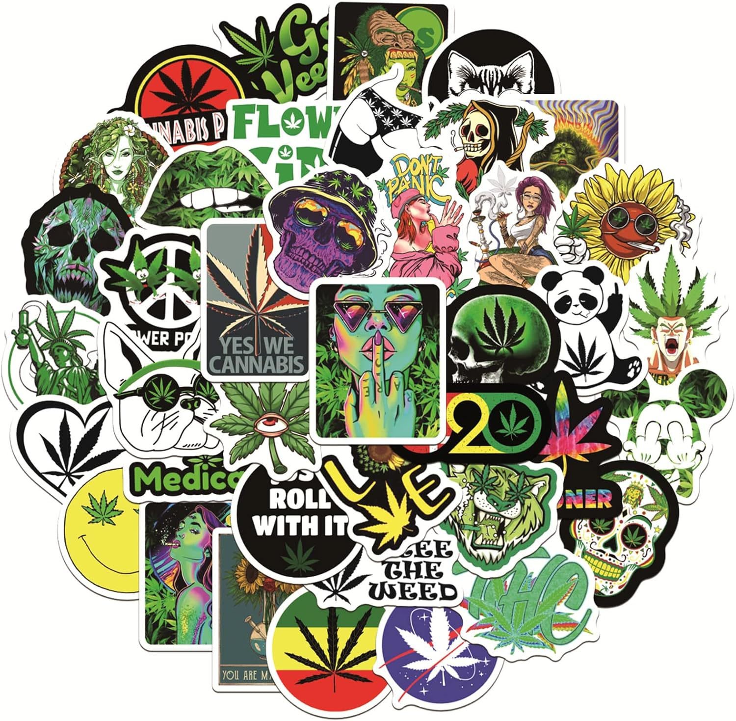 Weed Stickers for Adults, 50PCS Plant Vinyl Waterproof Marijuana Sticker Decals