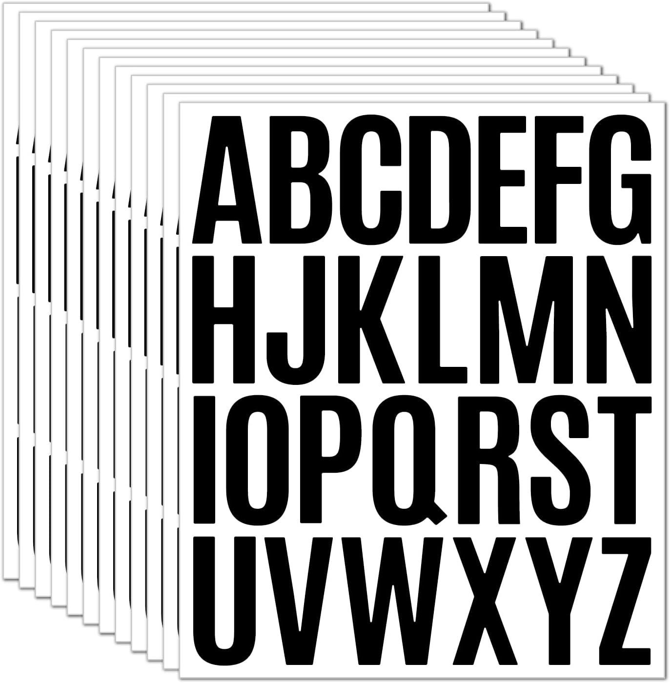 10 Sheet Letter Stickers 2 Inch Black Vinyl Self Adhesive Alphabet Sti
