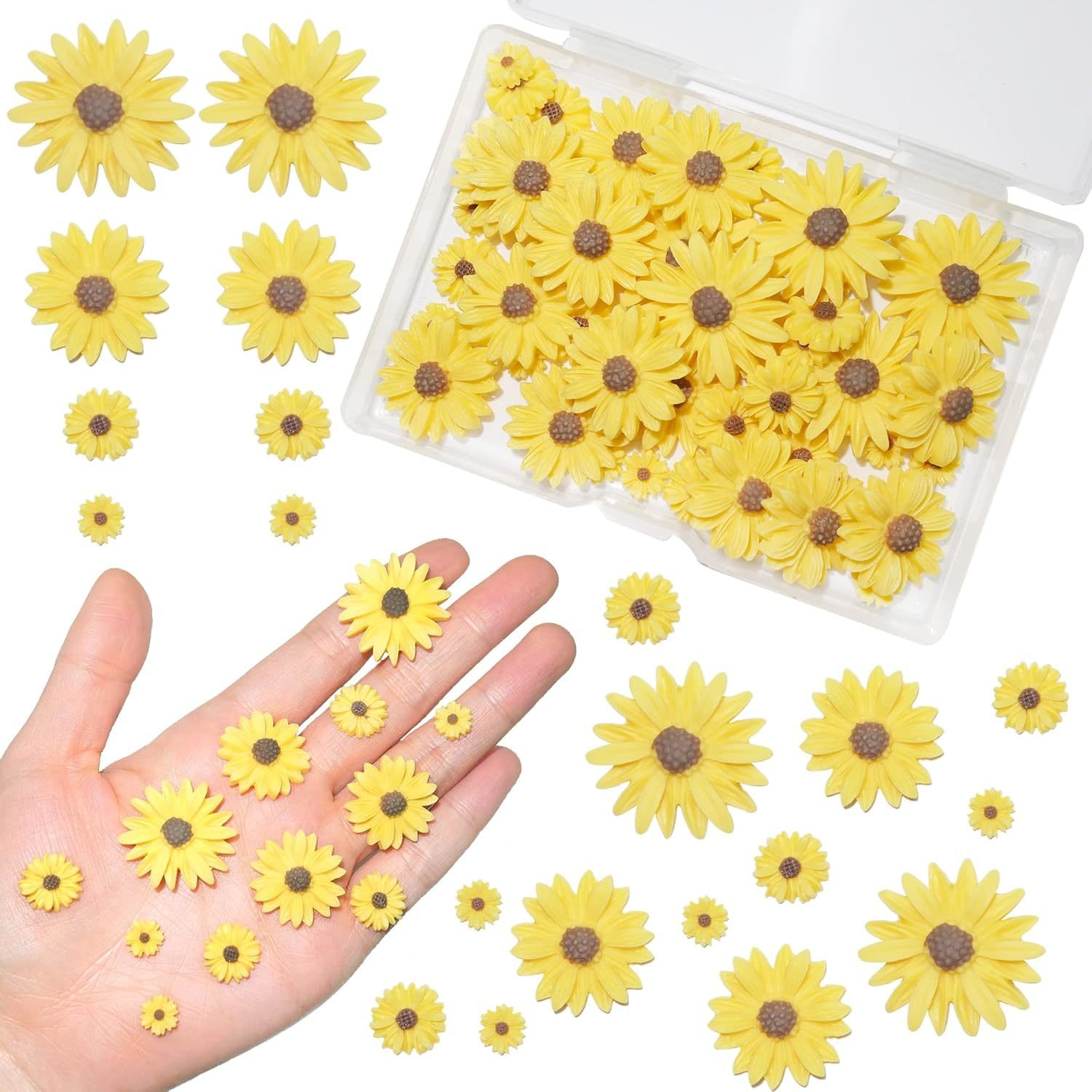HADDIY Resin Sunflower for Craft,50 Pcs Small Flatback Yellow ...