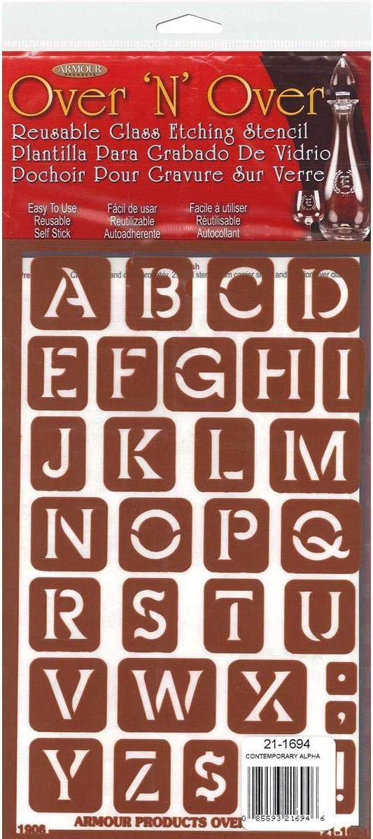 Armour Over n Reusable Glass Etching Stencil Contemporary Alphabet Sizes a