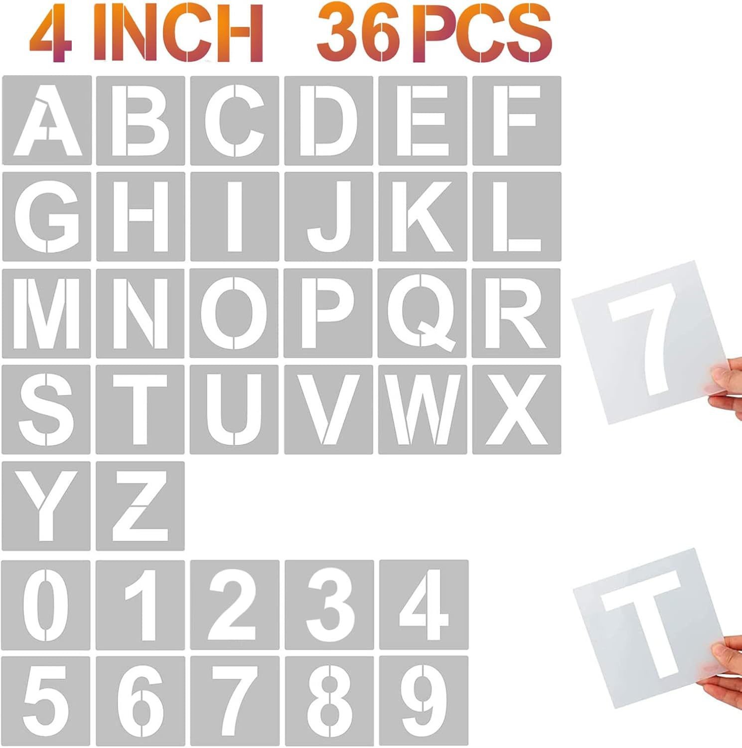 4 Inch Letter Stencils and Numbers, 36 Pcs Alphabet Art Craft Stencils ...