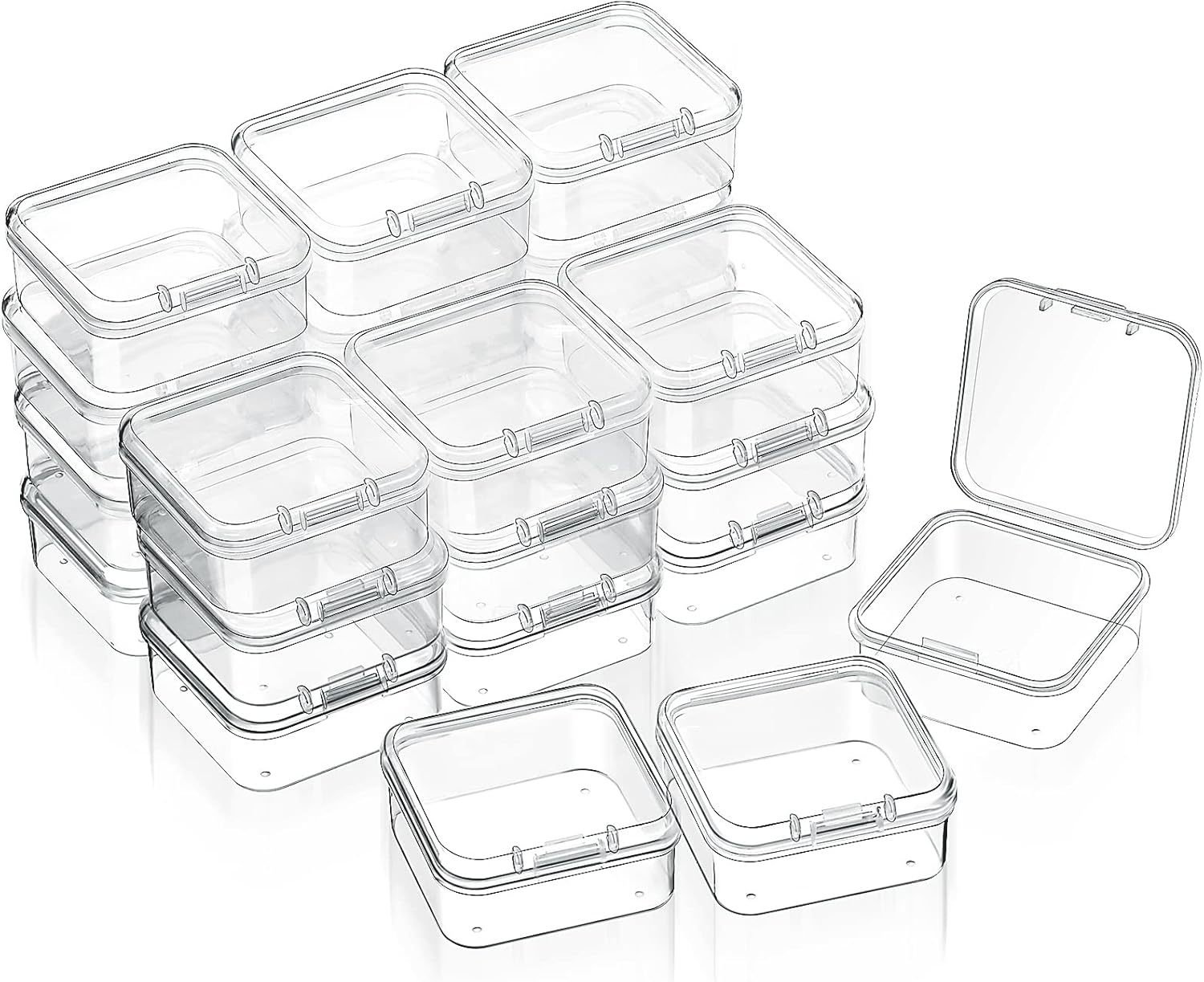 SATINIOR 24 Packs Small Clear Plastic Beads Storage Containers Box with Hinged L