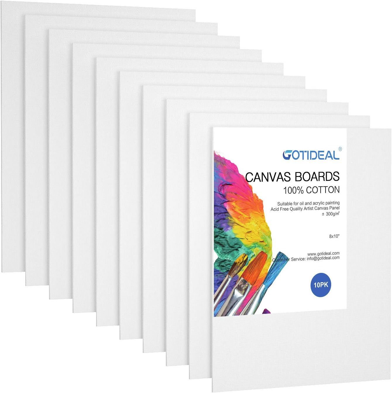 GOTIDEAL Canvas Boards, 8x10 inch Set of 10,Gesso Primed White Blank ...