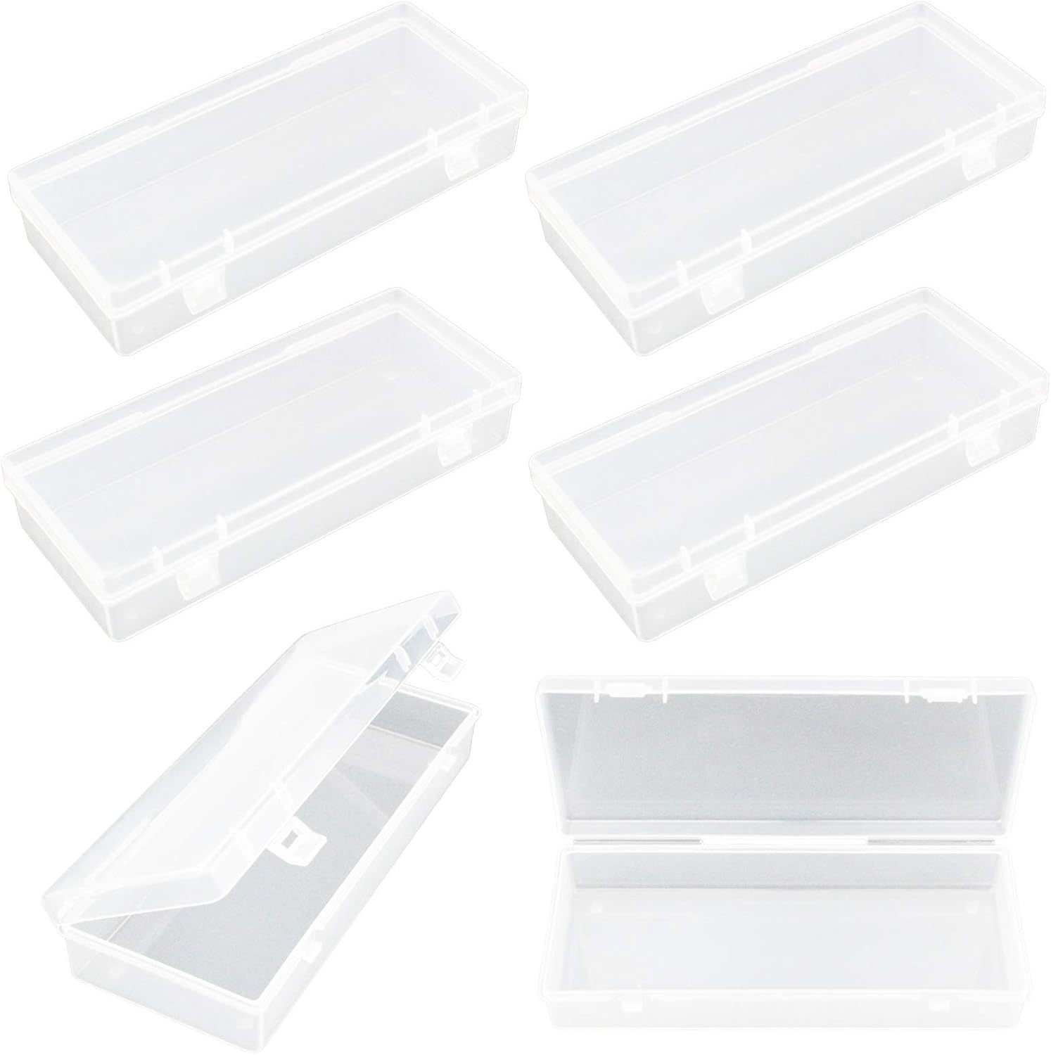 6 Pack Rectangular Clear Plastic Storage Containers Box with Hinged Lid for Bead