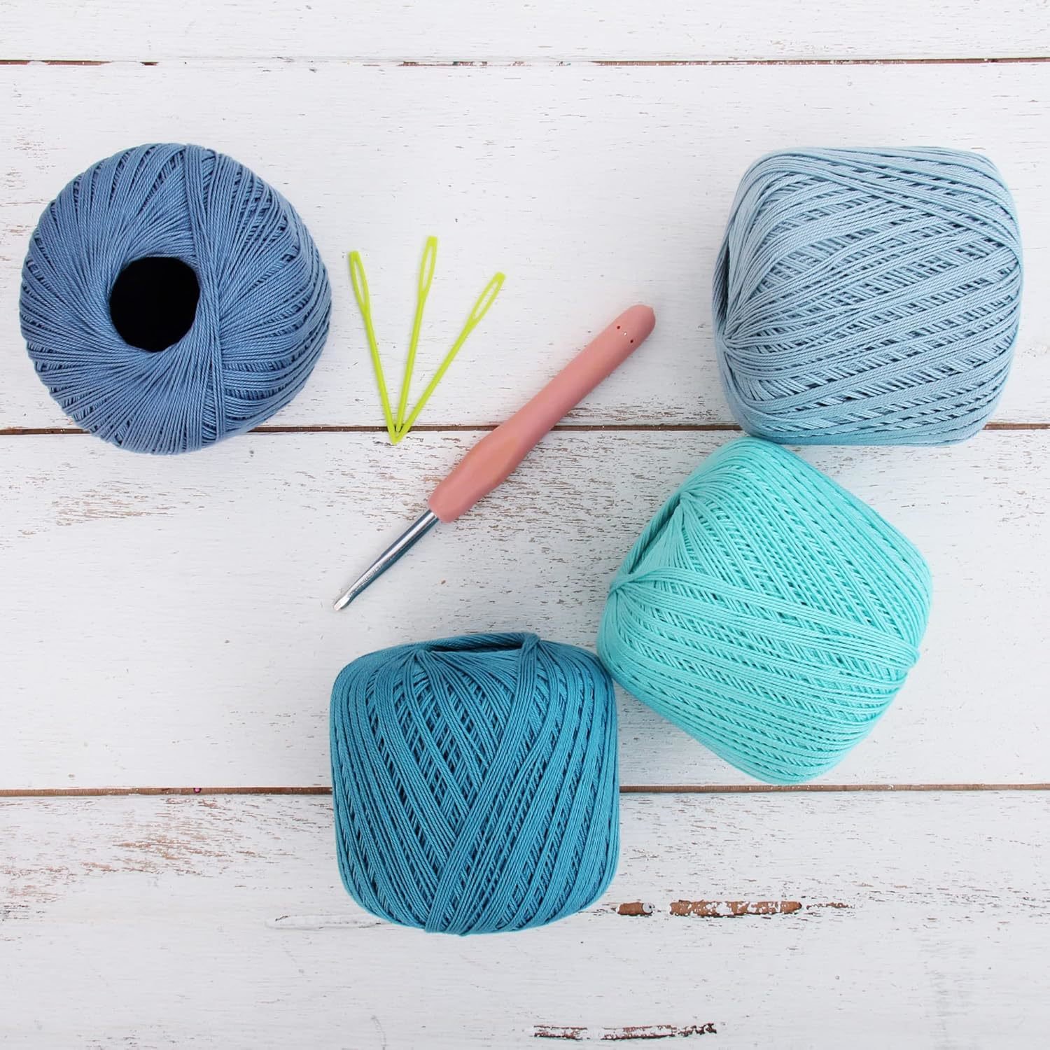 100 Pure Cotton Crochet Thread Set by Threadart Size 10 Summer Blues ...