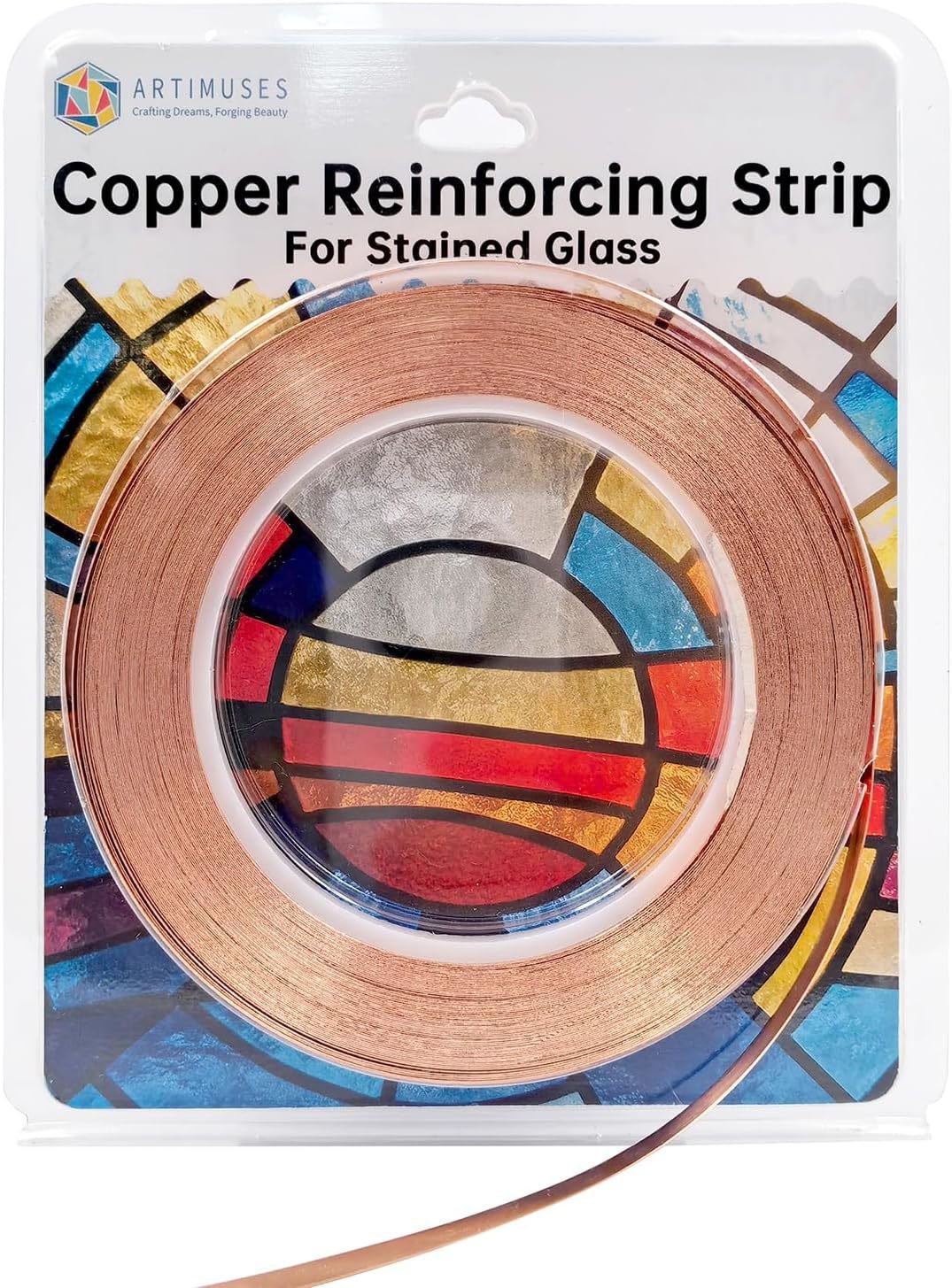 ARTIMUSES Copper Reinforcing Strip for Stained Glass,532 Wide,65 Feet