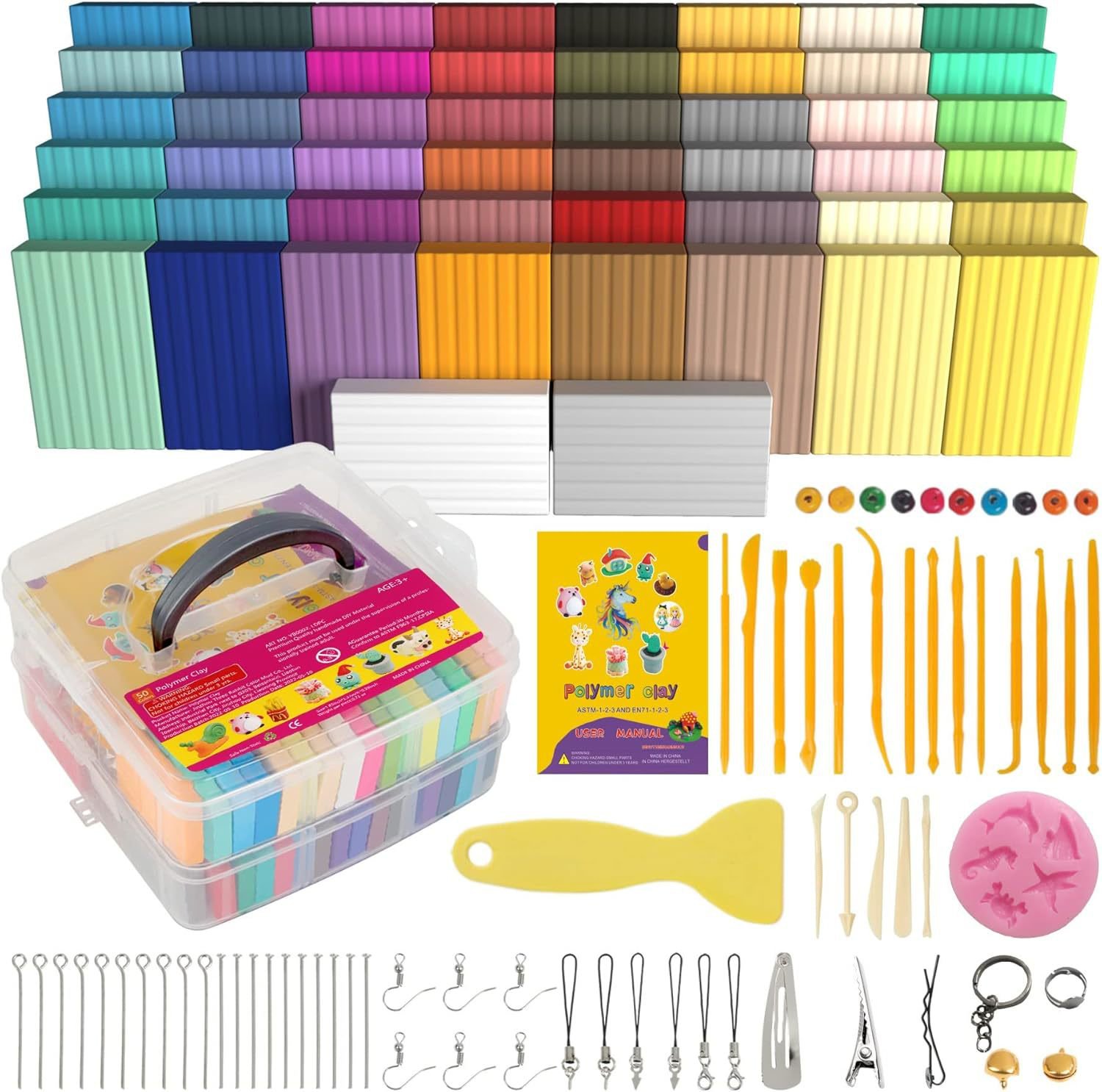 Polymer Clay 50 Colors, Modeling for Kids DIY Starter Kits, Oven Baked Mode