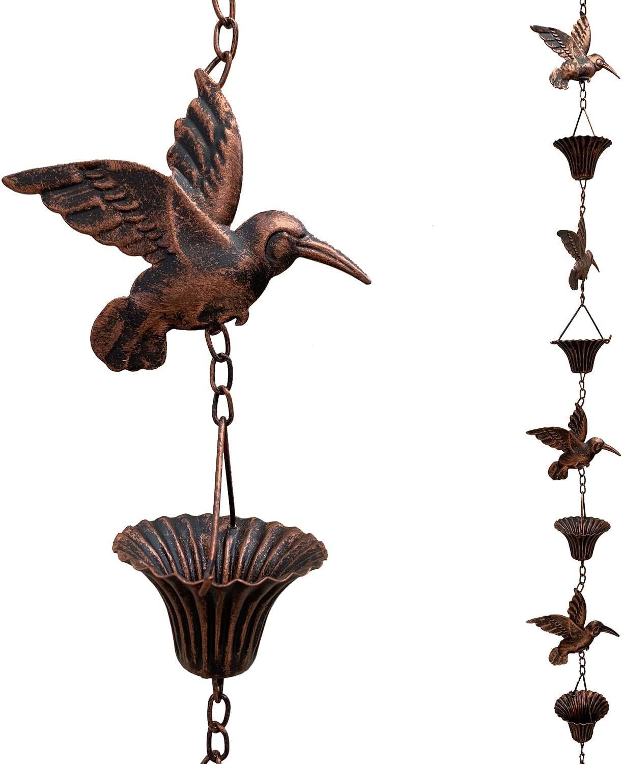 8 5FT Rain Chain, Hummingbird Chains for Gutters, Functional and Decorative