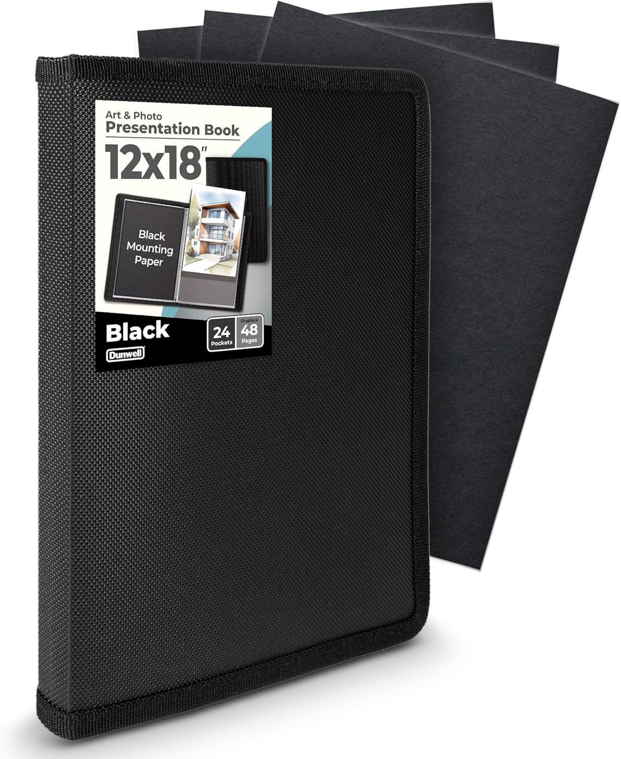 Dunwell 12x18 Art Portfolio Binder with Mounting Paper Black, Large Fo