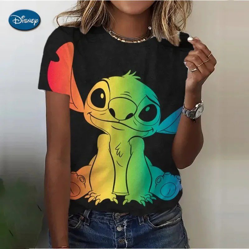 2024 Summer Disney Lilo Stitch 3d Print T-shirts For Women Cute Lady ...