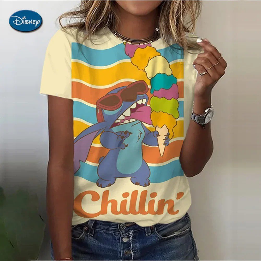 2024 Summer Disney Lilo Stitch 3d Print T-shirts For Women Cute Lady ...