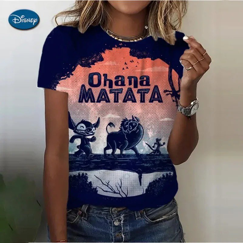 2024 Summer Disney Lilo Stitch 3d Print T-shirts For Women Cute Lady ...