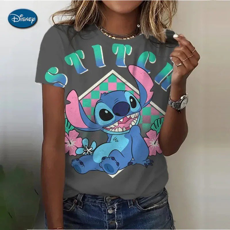 2024 Summer Disney Lilo Stitch 3d Print T-shirts For Women Cute Lady ...