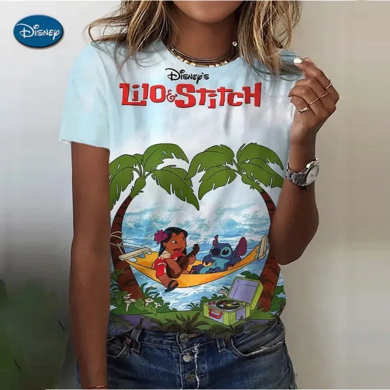 2024 Summer Disney Lilo Stitch 3d Print T-shirts For Women Cute Lady ...