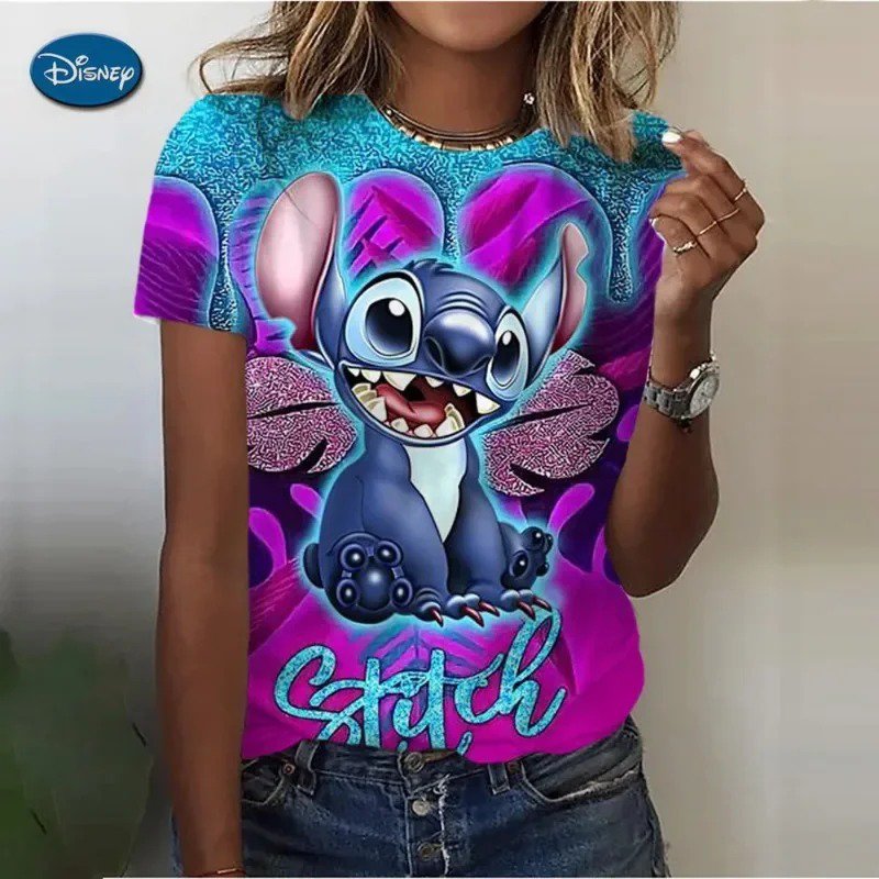 2024 Summer Disney Lilo Stitch 3d Print T-shirts For Women Cute Lady ...