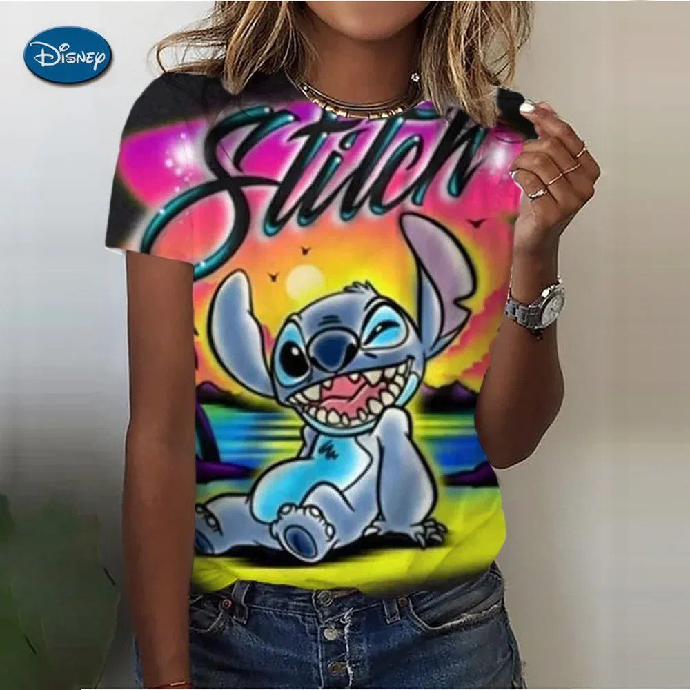 2024 Summer Disney Lilo Stitch 3d Print T-shirts For Women Cute Lady ...