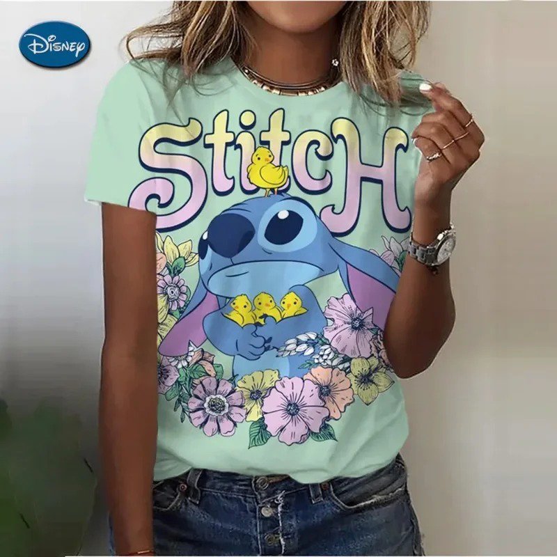 2024 Summer Disney Lilo Stitch 3d Print T-shirts For Women Cute Lady ...