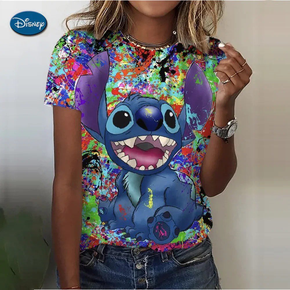 2024 Summer Disney Lilo Stitch 3d Print T-shirts For Women Cute Lady ...